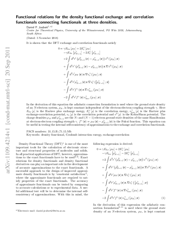 (PDF) Functional relations for the density-functional exchange and correlation functionals ...