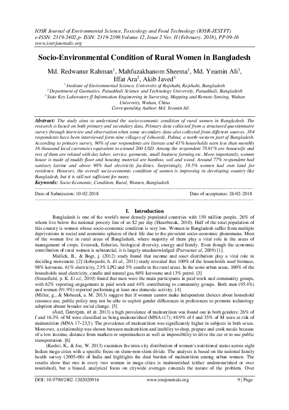(PDF) Socio-Environmental Condition of Rural Women in Bangladesh
