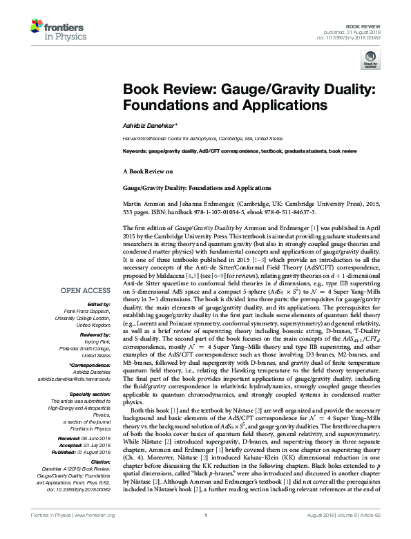 (PDF) Book Review: Gauge/Gravity Duality: Foundations and Applications