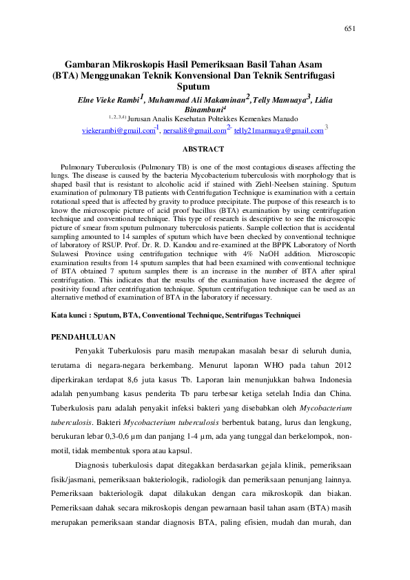 (PDF) Gambaran Mikroskopis Hasil Pemeriksaan Basil Tahan Asam (BTA) Menggunakan Teknik ...