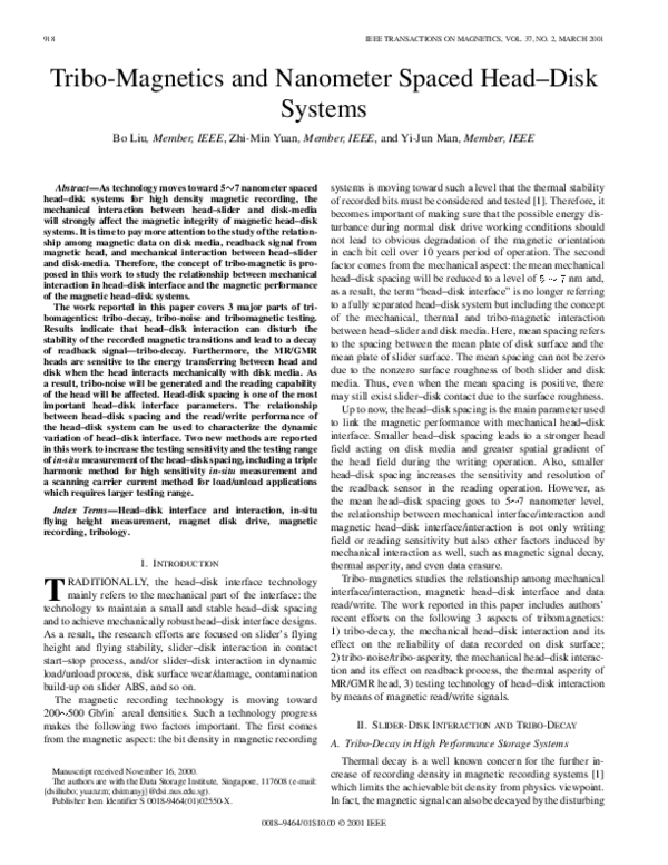 (PDF) Tribo-magnetics and nanometer spaced head-disk systems | yijun man - Academia.edu