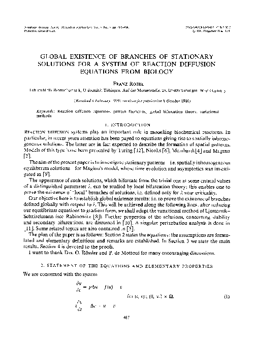 (PDF) Global existence of branches of stationary solutions for a system of reaction diffusion ...