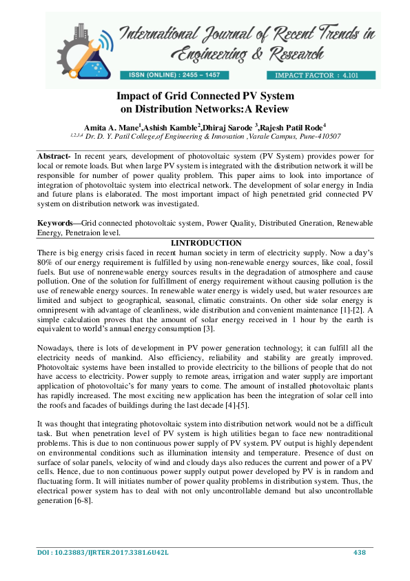 Pdf Impact Of Grid Connected Pv System On Distribution Networks A Review