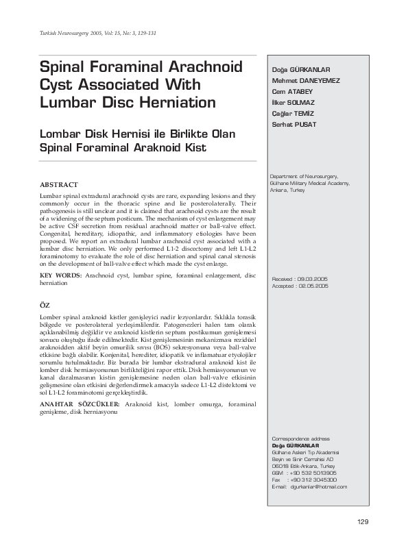 (PDF) Spinal foraminal arachnoid cyst associated with lumbar disc ...