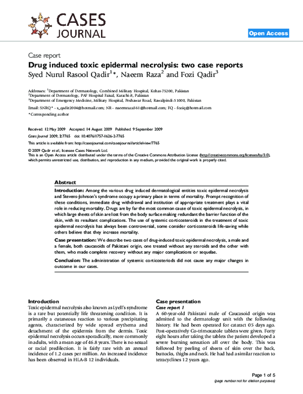 (PDF) Drug induced toxic epidermal necrolysis: two case reports