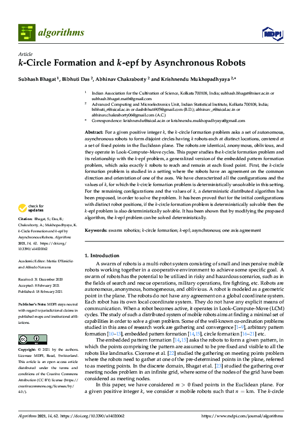 (PDF) k-Circle Formation and k-epf by Asynchronous Robots