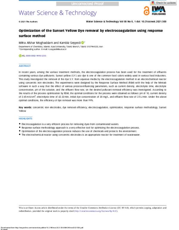 (PDF) Optimization of the Sunset Yellow Dye removal by electrocoagulation using response surface ...
