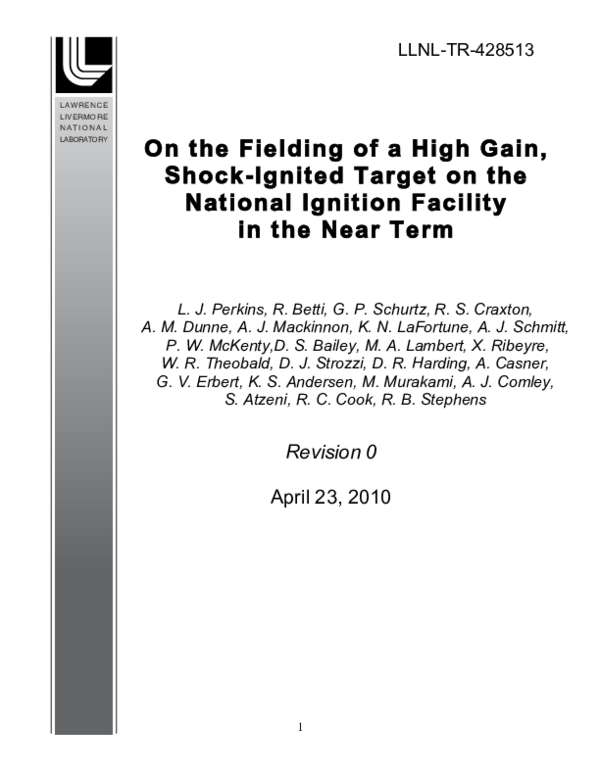 (PDF) On the Fielding of a High Gain, Shock-Ignited Target on the ...