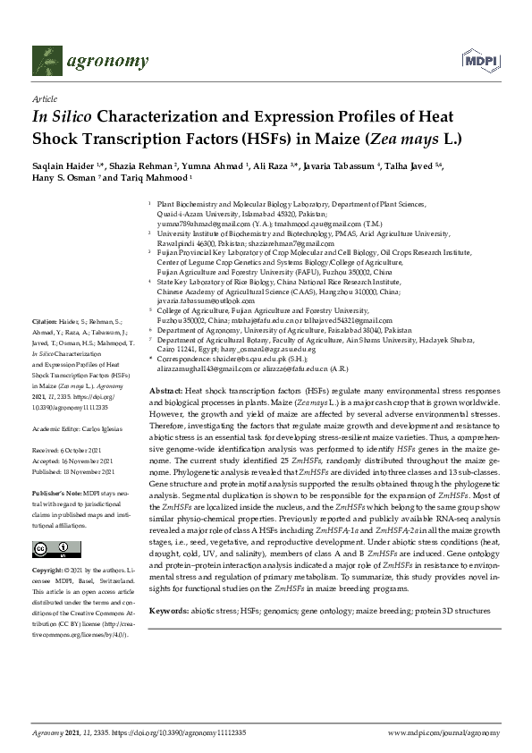 (PDF) In Silico Characterization and Expression Profiles of Heat Shock Transcription Factors ...