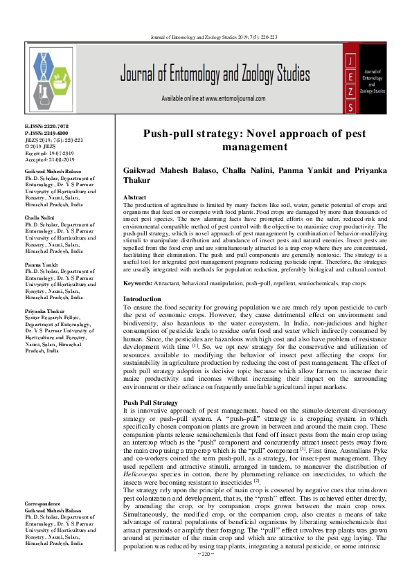 (PDF) Push-pull strategy: Novel approach of pest management (PDF) Push-pull strategy: Novel approach of pest management