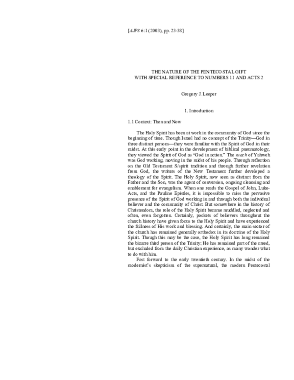 (PDF) Gregory J. Leeper - The Nature of the Pentecostal Gift With ...