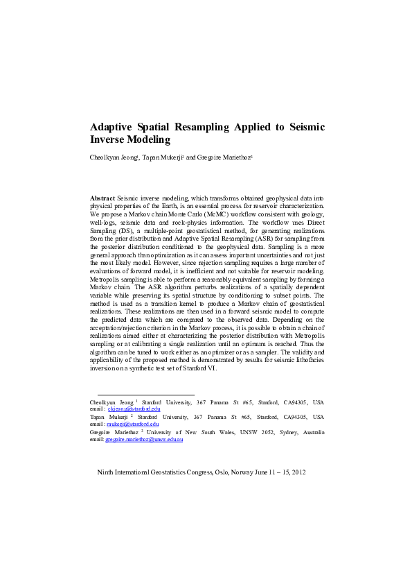 (PDF) Adaptive Spatial Resampling Applied to Seismic Inverse Modeling