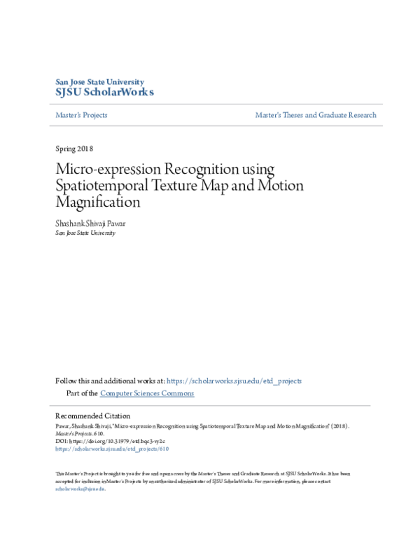 (PDF) Micro-expression Recognition using Spatiotemporal Texture Map and Motion Magnification