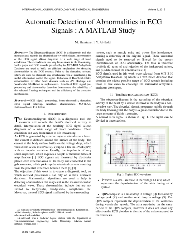 (PDF) Automatic Detection of Abnormalities in ECG Signals : A MATLAB Study | Madina Hamiane ...
