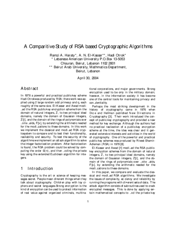 (PDF) A Comparative Study of RSA based Cryptographic Algorithms
