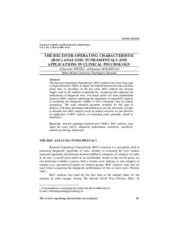 (PDF) The Receiver-Operating Characteristic (Roc) Analysis ...