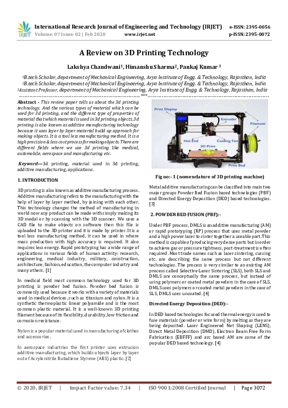 (PDF) A Review on 3D Printing Technology