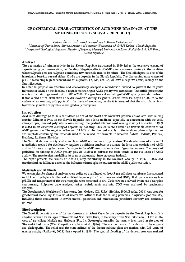 (PDF) Geochemical characteristics of acid mine drainage and sediments ...