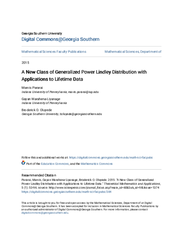 (PDF) A New Class of Generalized Power Lindley Distribution with Applications to Lifetime Data