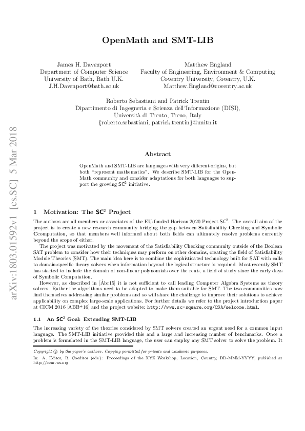 (PDF) OpenMath and SMT-LIB