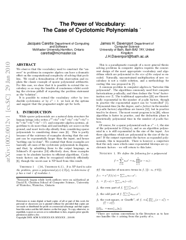 (PDF) The Power of Vocabulary: The Case of Cyclotomic Polynomials