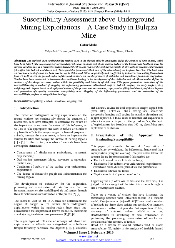 (PDF) Susceptibility Assessment above Underground Mining Exploitations ...