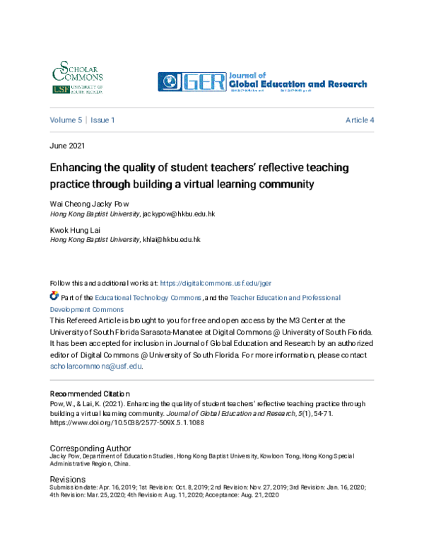 (PDF) Enhancing the quality of student teachers’ reflective teaching ...