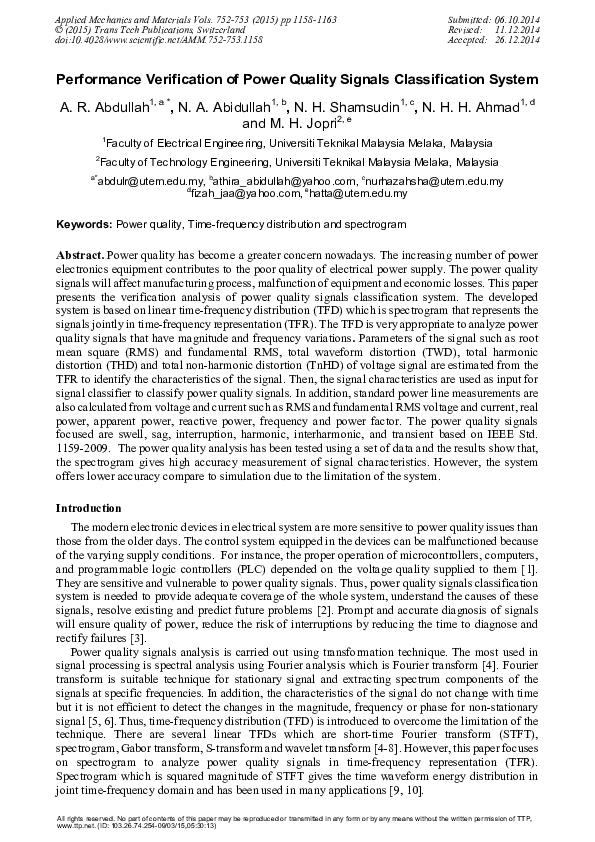 (PDF) Performance Verification of Power Quality Signals Classification ...