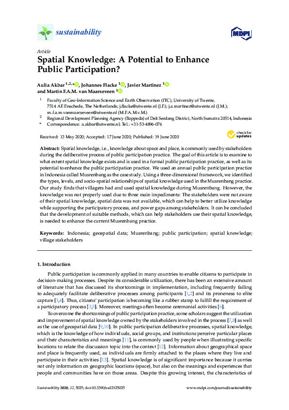(PDF) Spatial Knowledge: A Potential to Enhance Public Participation?
