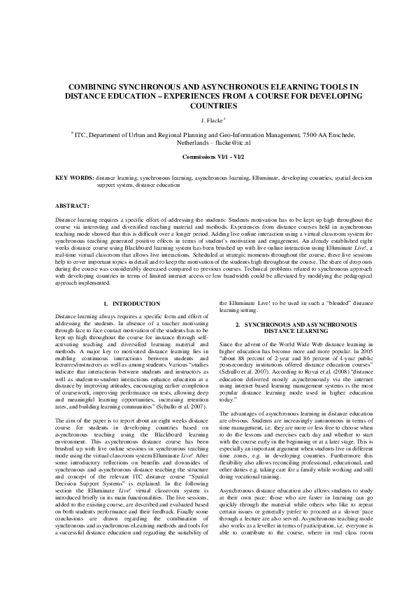 (PDF) Combining synchronous and asynchronous elearning tools in distance education : experiences ...