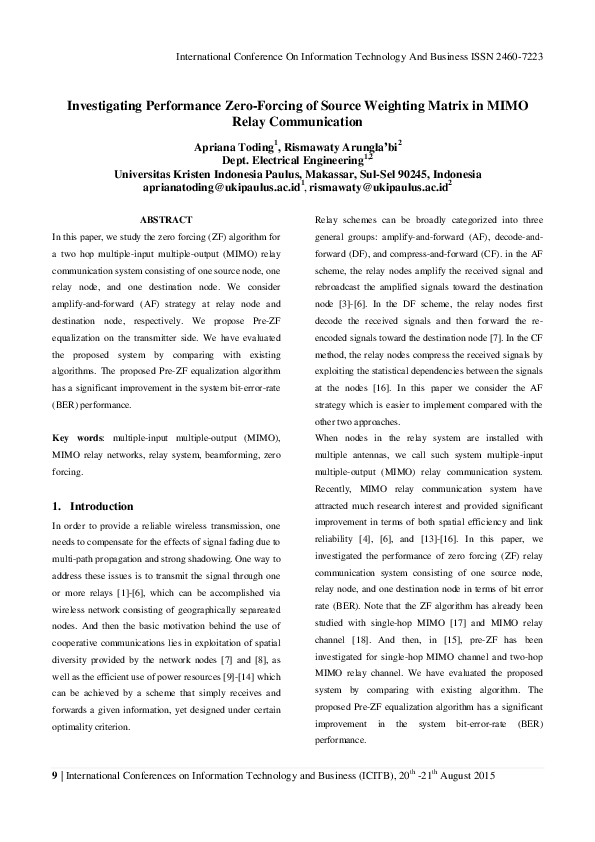Pdf Investigating Performance Zero Forcing Of Source Weighting Matrix