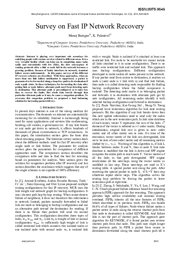 (PDF) Survey on Fast IP Network Recovery