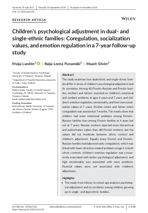 (PDF) Children's psychological adjustment in dual‐ and single‐ethnic ...