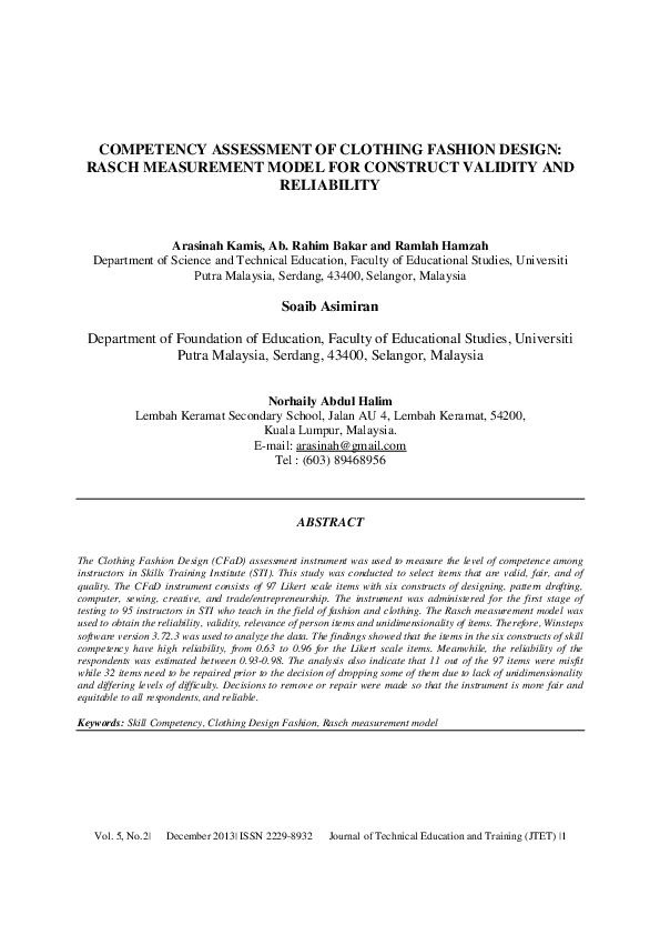 (PDF) Competency Assessment of Clothing Fashion Design: Rasch ...
