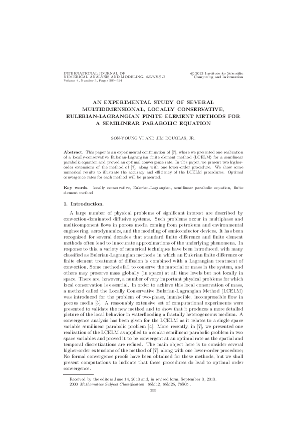 (PDF) An Experimental Study of Several Multidimensional, Locally Conservative, Eulerian ...