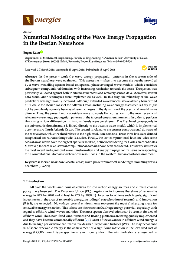 Pdf Numerical Modeling Of The Wave Energy Propagation In The Iberian Nearshore