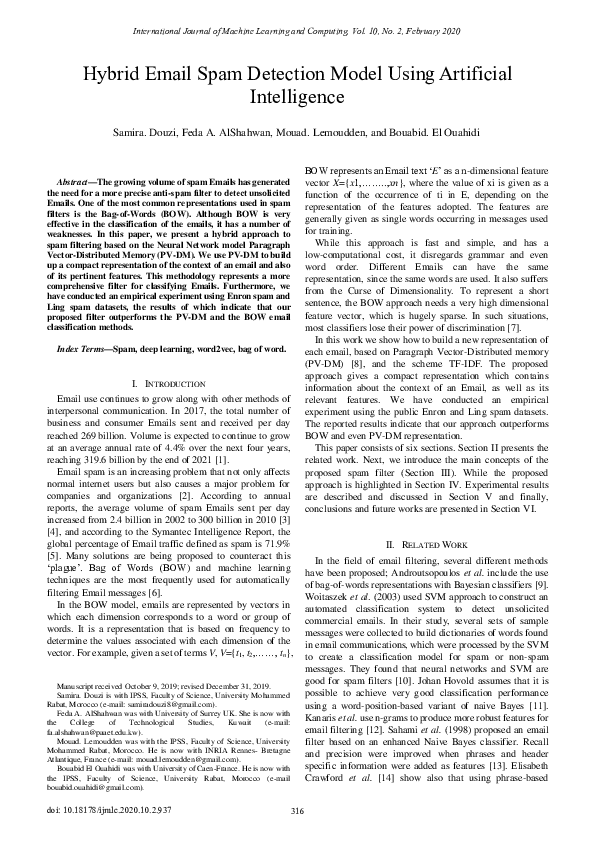 Pdf Hybrid Email Spam Detection Model Using Artificial Intelligence