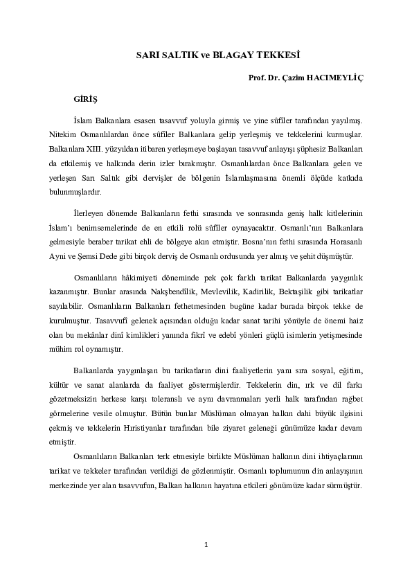 (PDF) SARI SALTIK ve BLAGAY TEKKESİ