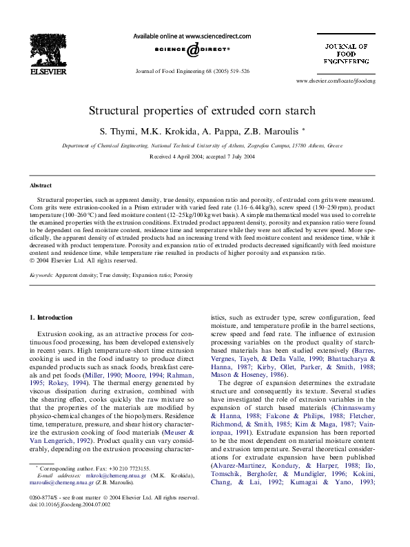(PDF) Structural properties of extruded corn starch