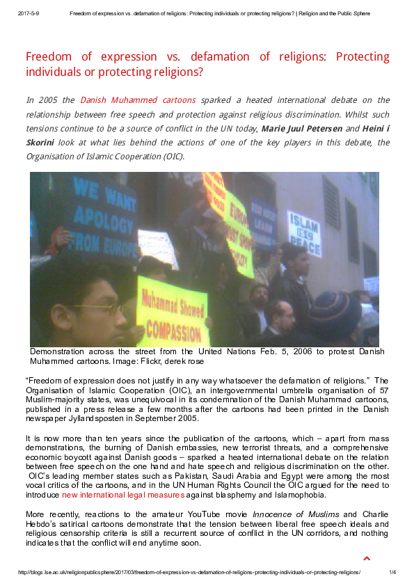 (PDF) Freedom of expression vs. defamation of religions: protecting ...