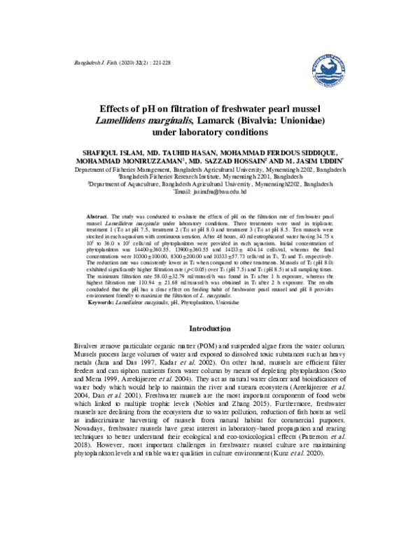 (PDF) Effects of pH on filtration of freshwater pearl mussel ...