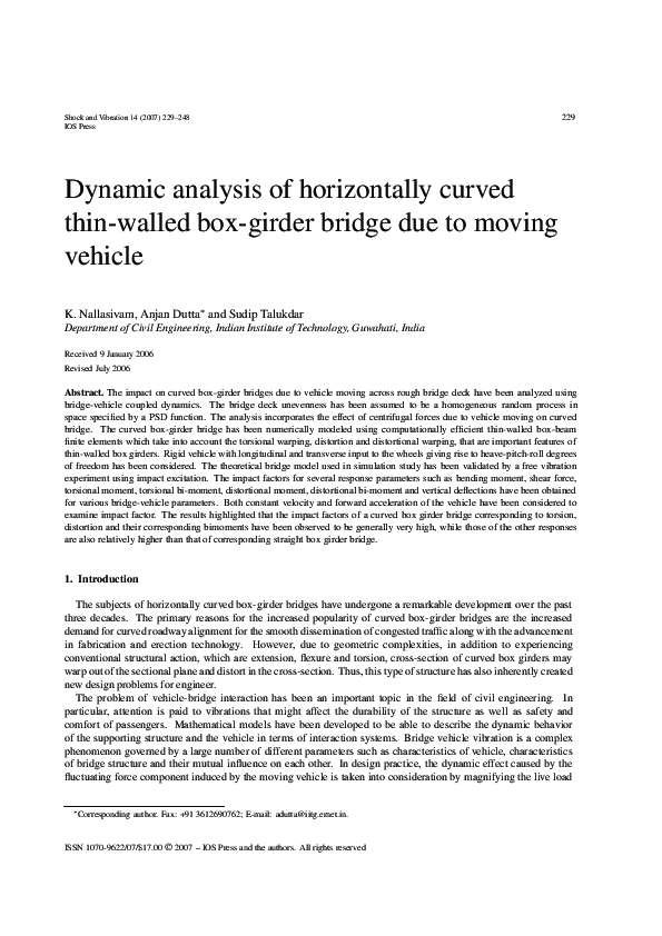 Pdf Dynamic Analysis Of Horizontally Curved Thin Walled Box Girder