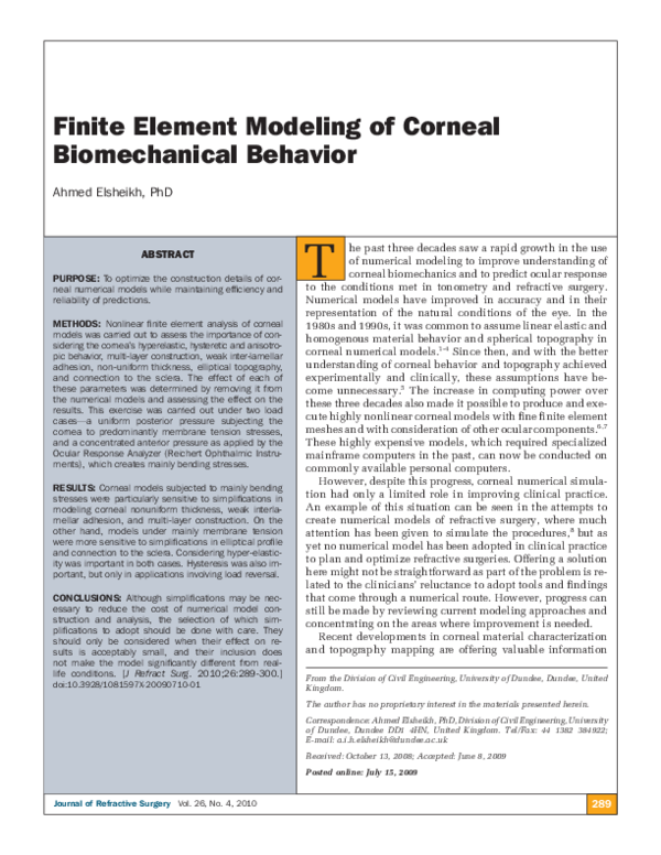 (PDF) Finite Element Modeling of Corneal Biomechanical Behavior