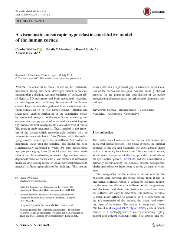 (PDF) A viscoelastic anisotropic hyperelastic constitutive model of the human cornea