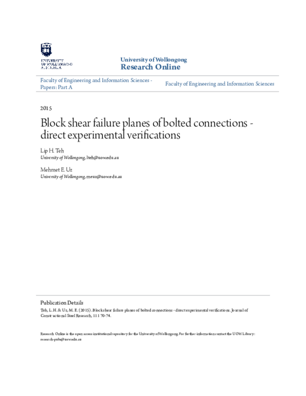 (PDF) Block shear failure planes of bolted connections — Direct ...