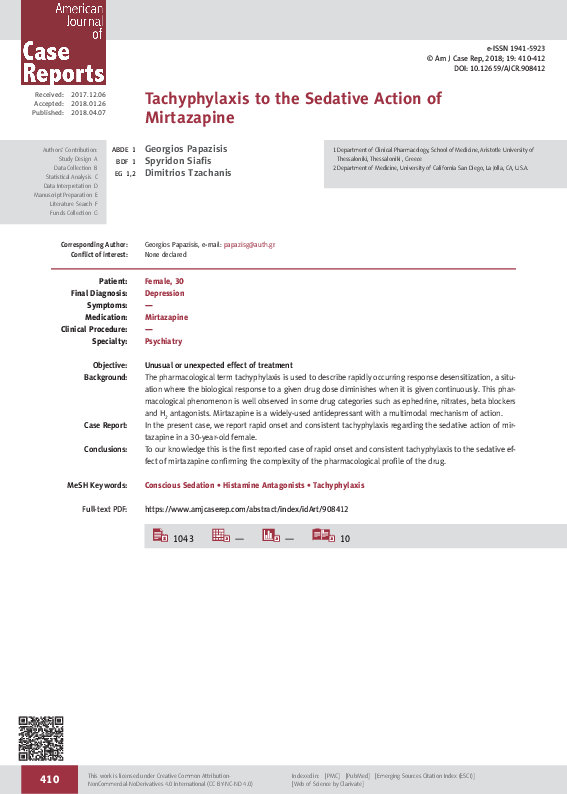 (PDF) Tachyphylaxis to the Sedative Action of Mirtazapine