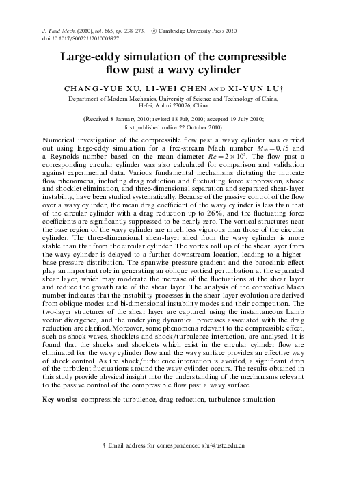 (PDF) Large-eddy simulation of the compressible flow past a wavy cylinder