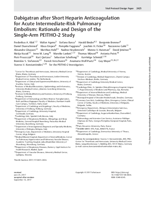 (PDF) Dabigatran after Short Heparin Anticoagulation for Acute ...