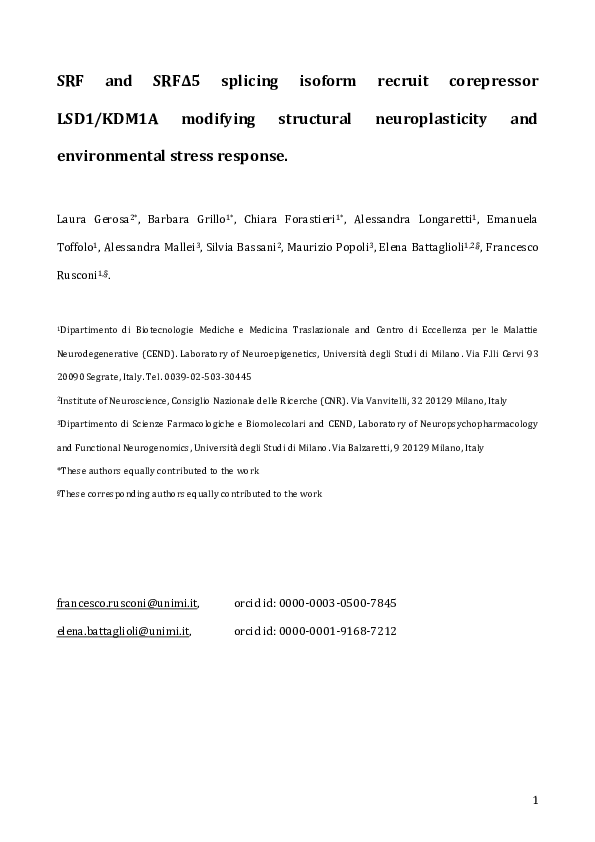 (PDF) SRF and SRFΔ5 Splicing Isoform Recruit Corepressor LSD1/KDM1A ...