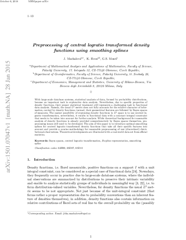 (PDF) Preprocessing of centred logratio transformed density functions using smoothing splines